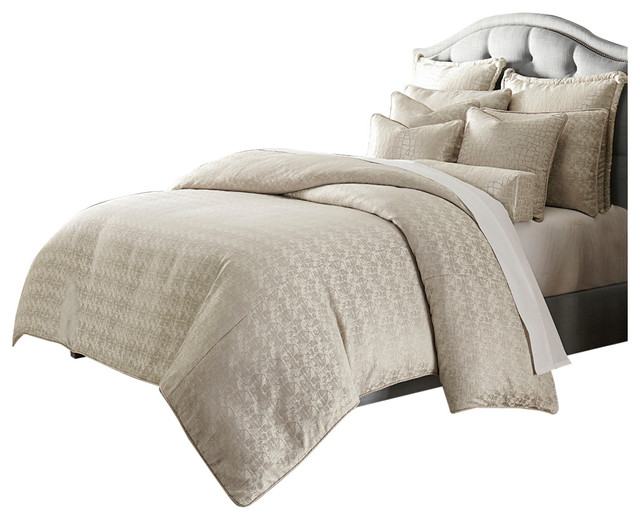 AICO Michael Amini Carlyle 9-Piece Queen Comforter Set, Platinum, Queen ...