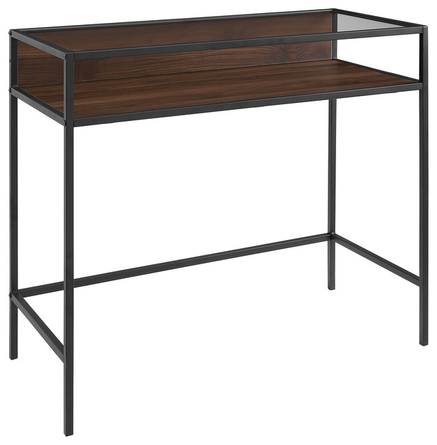 35" Urban Metal and Wood Compact Work Desk With Glass and a Shelf ...