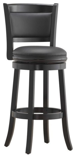 Boraam Wood Augusta Bar Height Swivel Bar Stool in Black Finish, 29 ...