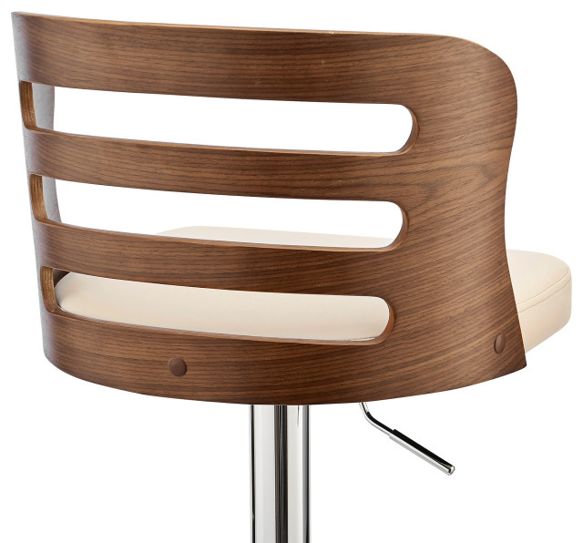 Cream Upholstered Chrome Base Adjustable Swivel Bar Stool ...