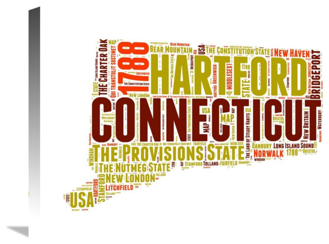 "Connecticut Word Cloud Map" Fine Art Print, 24" x 18" - Modern ...