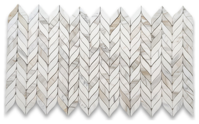 Calacatta Gold Marble Leaf Feather Mosaic Wall Floor Tile Polished, 1 sheet - Contemporary ...