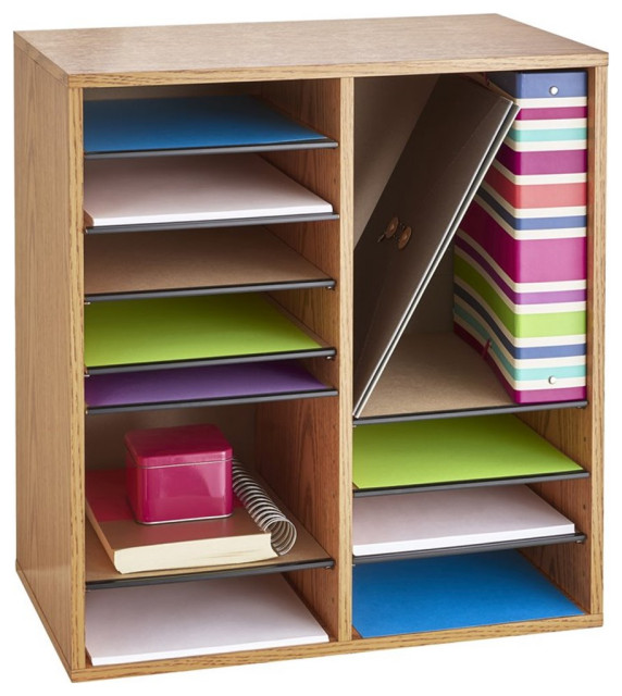 Scranton & Co 16 Compartment Adjustable Traditional Wood File Organizer ...