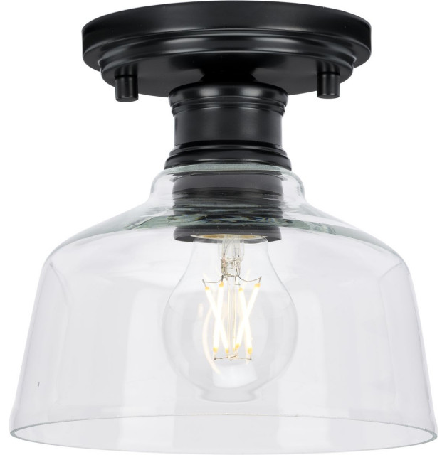 Singleton 1-Light 7.62" Matte Black Semi-Flush Mount Light, Clear Glass ...