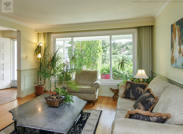 Large Triple Sliding Window in Pretty Living Room - Renewal by Andersen ...