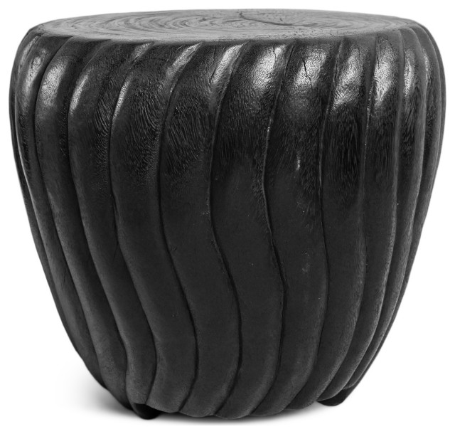 Black Stained Wood Swirl Stool - Rustic - Side Tables And End Tables ...