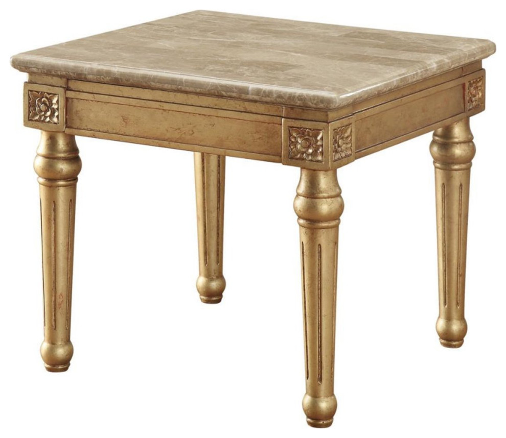 Traditional End Table, Fluted Golden Legs With Floral Motif & Elegant ...