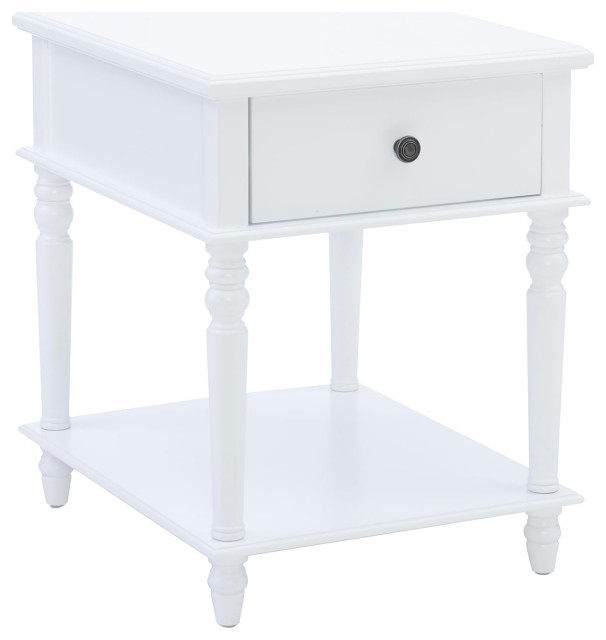 Traditional Side Table, Turned Legs & Storage Drawer With Round Knob ...