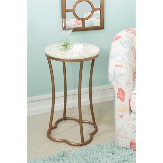 Linon Nolan Metal Capiz Shell Mosaic Accent Table in Gold ...