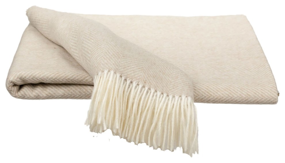 Southamption Home Merino Wool Herringbone Throw, Linen - Contemporary ...