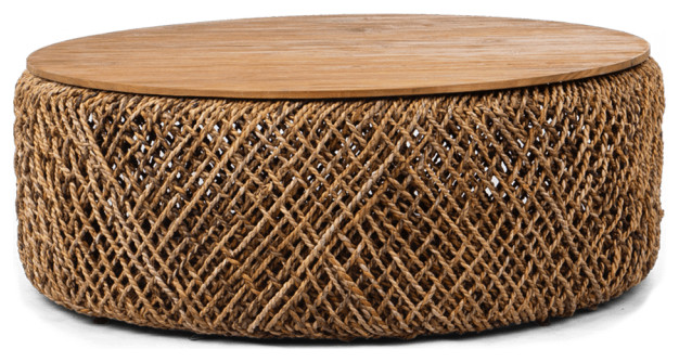 Round Abaca Coffee Table, dBodhi Knut, 28"w X 28"d X 14"h - Tropical ...