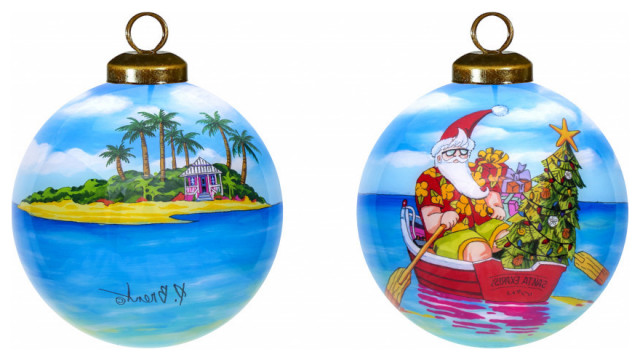 Rowing Santa Express Hand Painted Mouth Blown Glass Ornament ...
