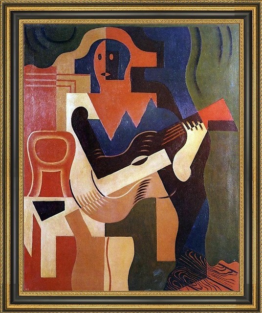 Juan Gris Harlequin with Guitar - 16" x 20" Framed Premium Canvas Print ...