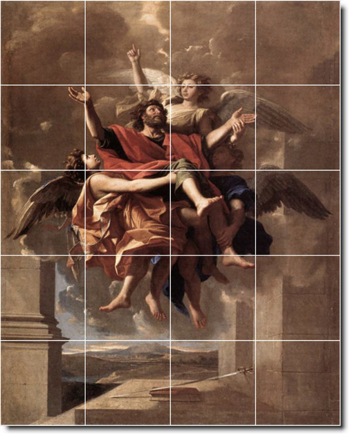 Nicholas Poussin Religious Painting Ceramic Tile Mural #43, 48" Wide x ...