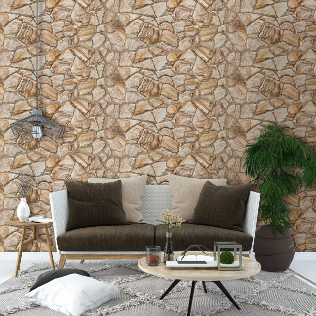 Faux Stone PVC 3D Wall Panels, Brown, Sample, 9x9" - Rustic - Wall ...