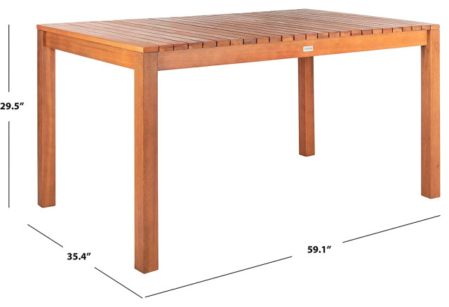 Outdoor Dining Table, Eucalyptus Wood With Slatted Top & Natural Brown ...