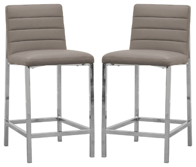 Benzara BM273677 Vegan Faux Leather Counter Stool, Chrome Legs, Set of ...