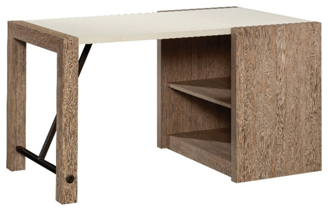 Pemberly Row Engineered Wood Computer Desk in Brushed Oak Finish ...