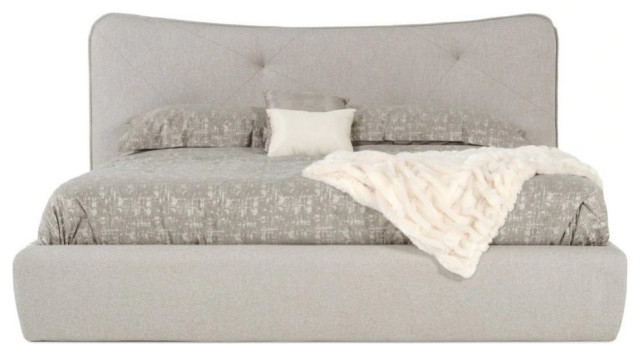 Hazel Italian Modern Light Gray Upholstered Bed, Queen - Transitional - Platform Beds - by ...