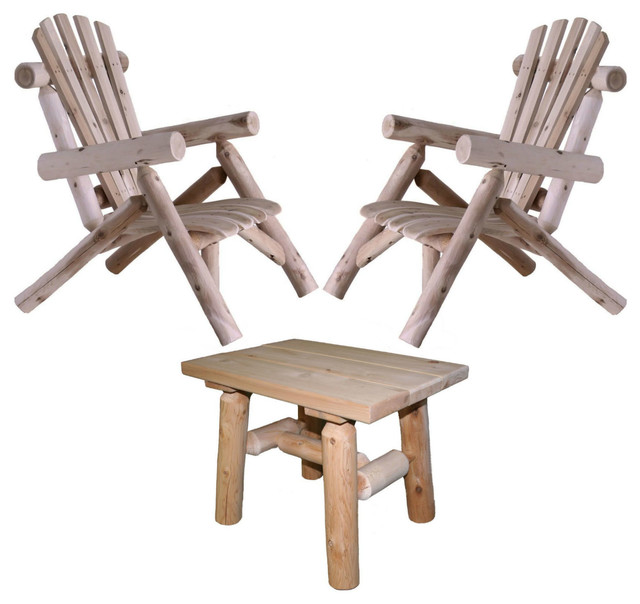 Cedar Log Patio Lounge Chair With End Table, 3-Piece Set - Rustic ...