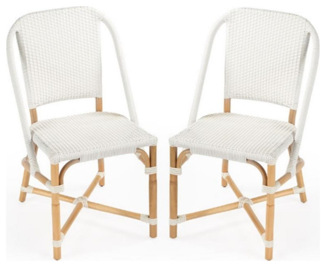 Home Square Rattan Dining Chair in Glossy White Finish - Set of 2 ...