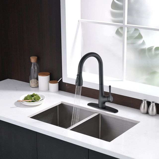 Single Handle Pull Down Kitchen Sink Faucet - Contemporary - Kitchen ...