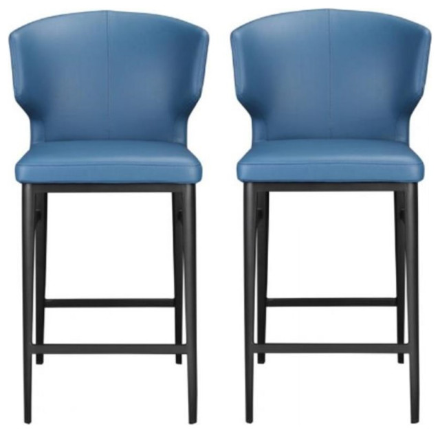 Home Square 26" Contemporary Counter Stool in Sky Blue - Set of 3 ...