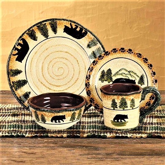 Black Bear Dinnerware, 16 Piece Set - Rustic - Dinnerware Sets - by ...