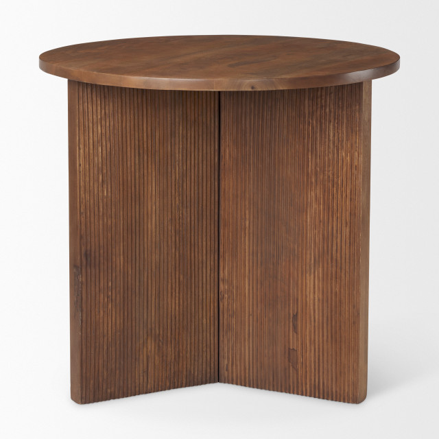 Enzo 32" Round Tabletop With Fluted Wood Base Foyer Accent Table ...