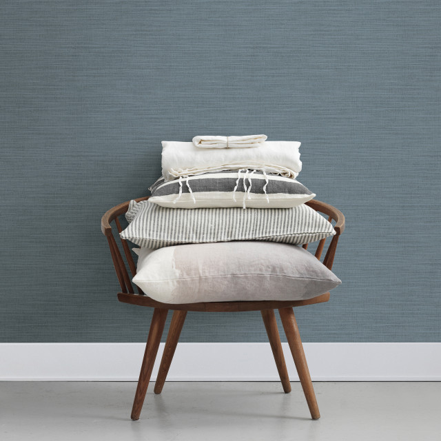 Ashleigh Blue Linen Texture Wallpaper - Contemporary - Wallpaper - by ...