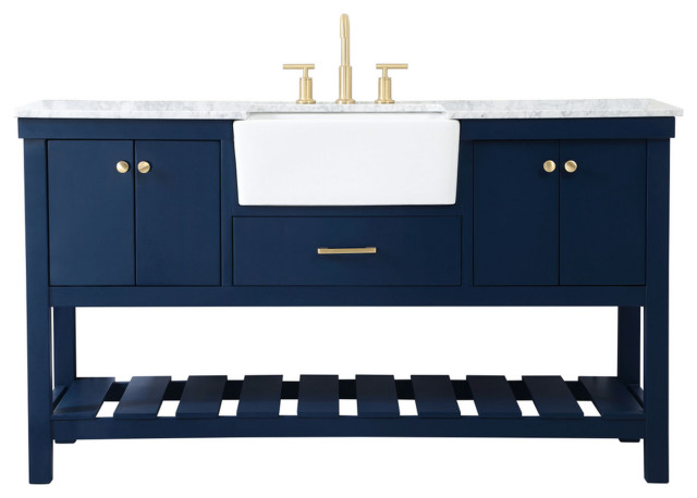 60" Single Bathroom Vanity, Blue, Vf60160Bl - Transitional - Bathroom ...