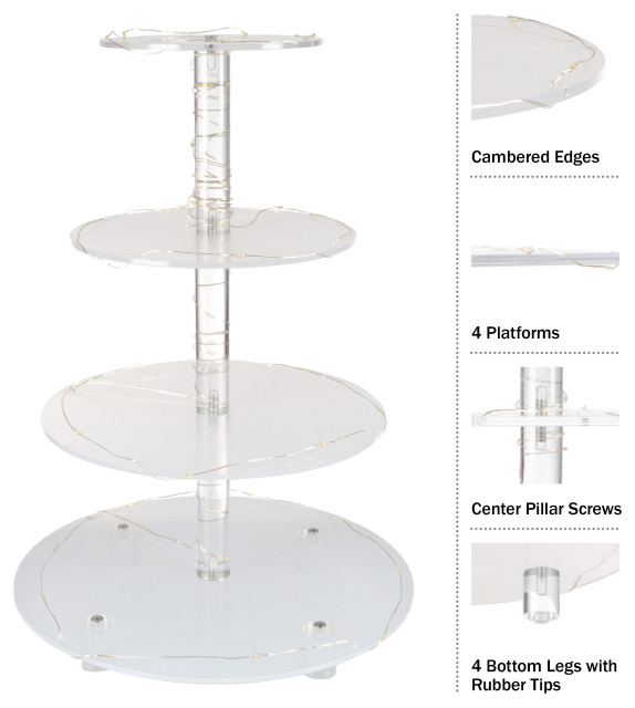 4-Tier Cupcake Stand Round Acrylic Display Stand With LED Lights ...