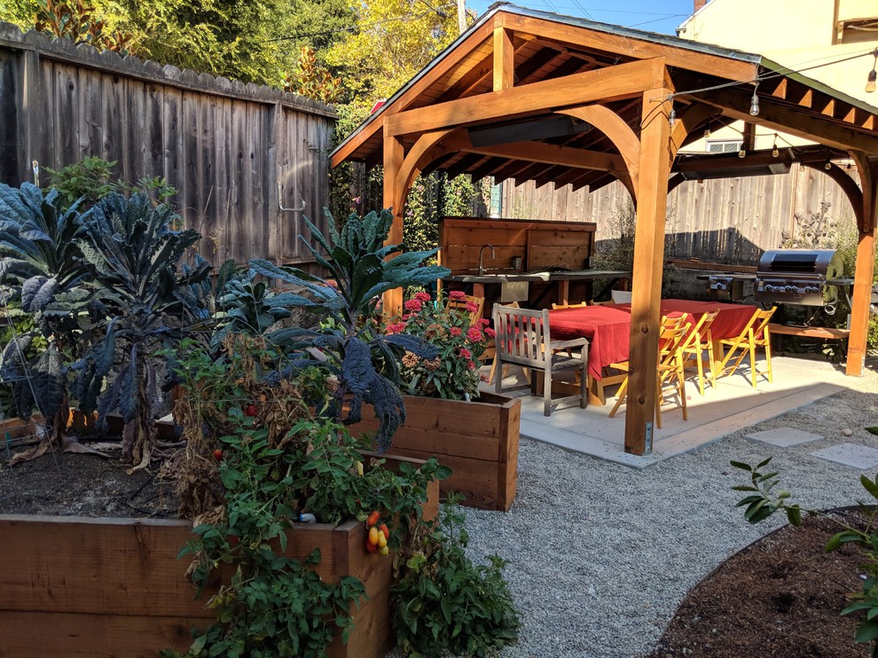 Outdoor Kitchen , Bluestone Counter, Pergola, Gravel, Raised beds ...