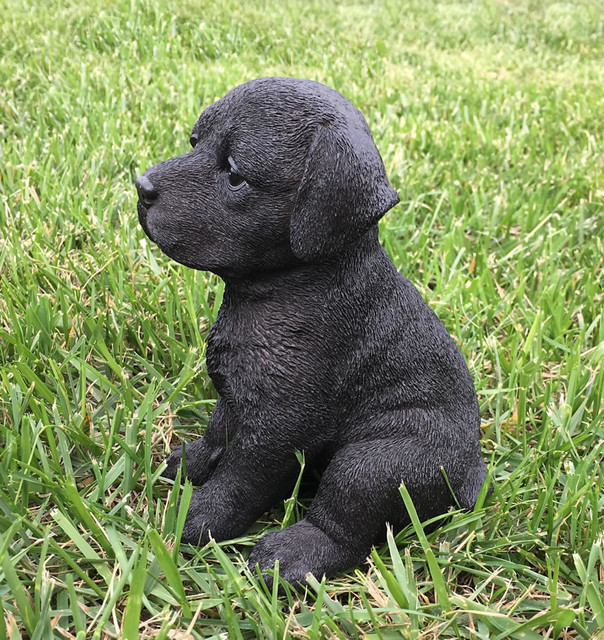 Realistic Black Labrador Puppy Garden Statue - Contemporary - Garden ...