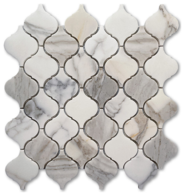 Calacatta Gold Calcutta Marble Arabesque Lantern Mosaic Tile Honed, 1 ...