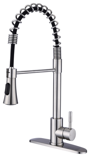 Single Handle Deck Mounted Spring Neck Pull Down Kitchen Faucet with ...