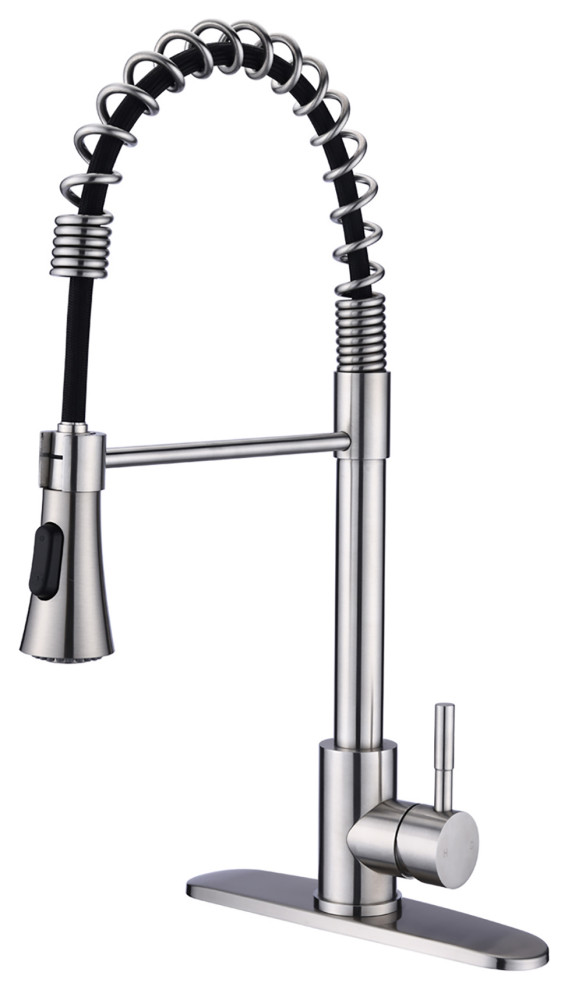 Single Handle Deck Mounted Spring Neck Pull Down Kitchen Faucet with ...