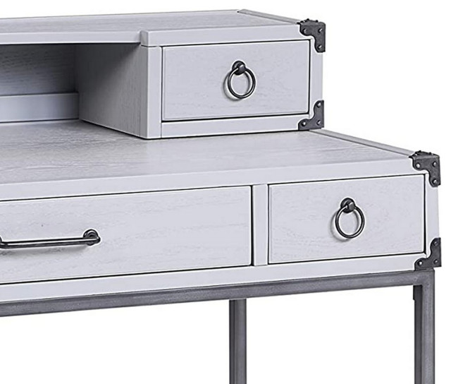 Benzara BM230138 5 Drawer Wooden Desk With Ring Pulls and Metal Braces ...