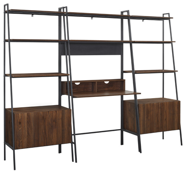 3 Piece Metal & Wood Ladder Desk and Storage Shelves - Dark Walnut ...
