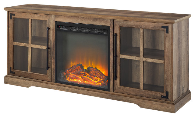 Abigail 60" 2 Door Fireplace Console - Rustic Oak - Contemporary ...