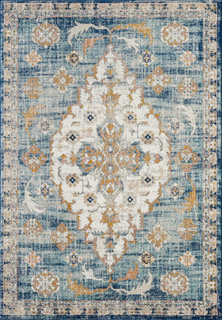 Abani Porto PRT170A Traditional Medallion Blue and Orange Area Rug, 6 x ...