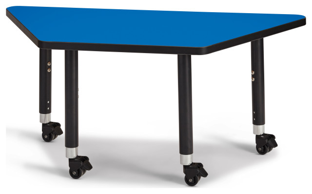 Berries Trapezoid Activity Tables - 24" X 48", Mobile - Blue/Black ...