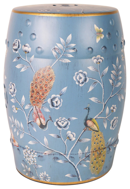 Peacock Design Ceramic Garden Stool, Multicolor - Contemporary - Accent ...