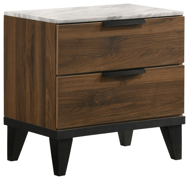 Mays 2-drawer Nightstand Walnut Brown With Faux Marble Top ...