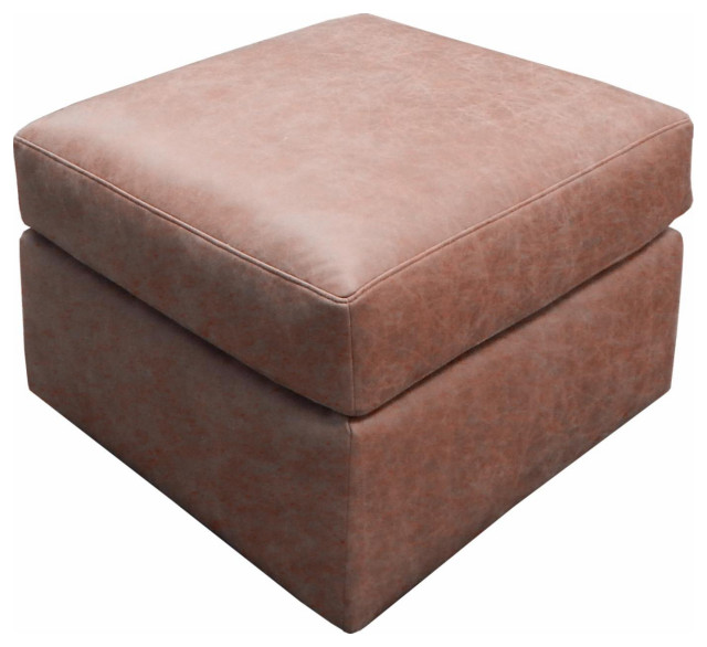 Modern Ottoman Sturdy Wooden Frame And Leather Look Microfiber