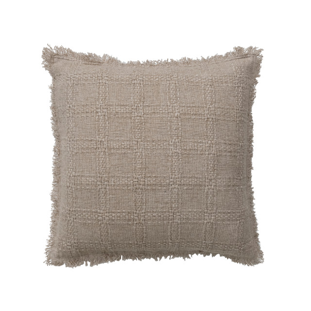18 Inches Square Woven Cotton Pillow With Chambray Back and Fringe ...