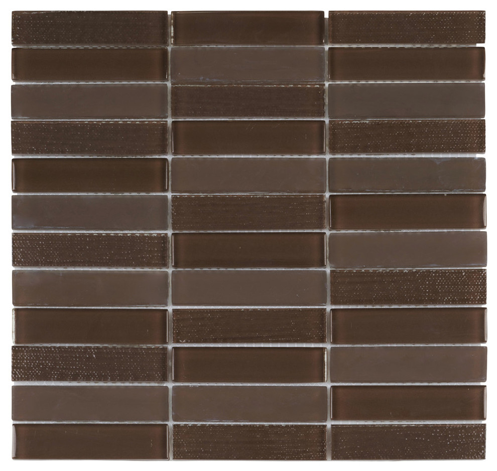 Brown Glass Mosaic Tile Texture Matte Stack Wall Backsplash, 12"x12 ...