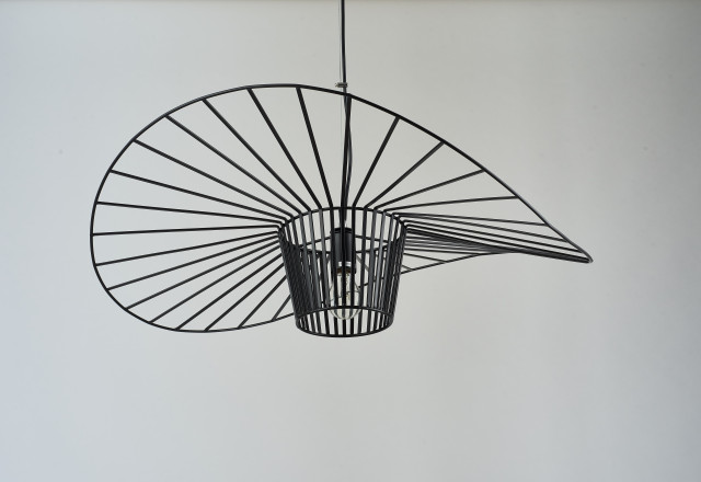 Single Pendant Black Iron Wire "Hat" Shaped Light Fixture ...