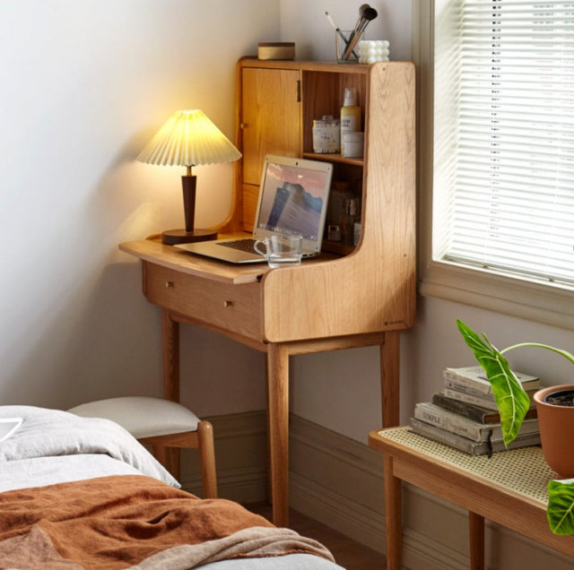Oak Solid Wood Dressing Table, Makeup Table, 33.5" - Midcentury - Bedroom & Makeup Vanities - by ...