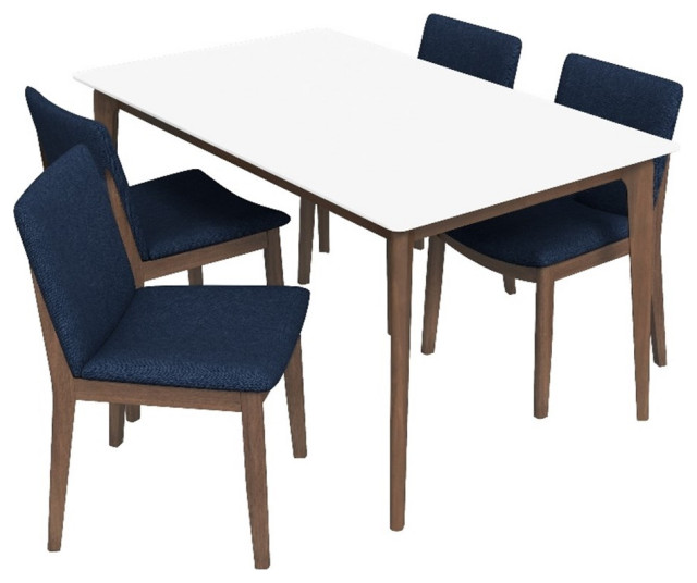 Lilly Modern Solid Wood Walnut Kitchen & Dining Room 5 Piece Furniture Set - Midcentury - Dining ...